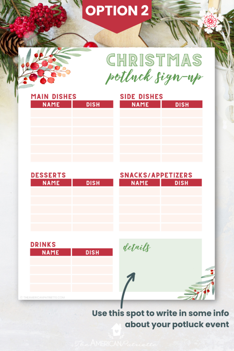 Free Printable Christmas Potluck Sign Up Sheets - The American Patriette