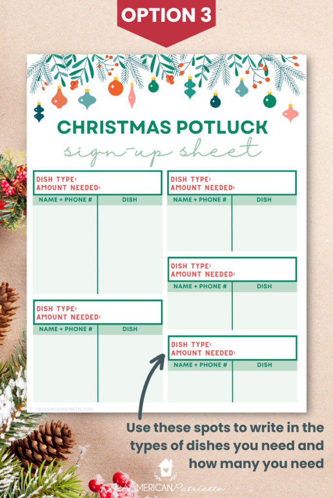 Free Printable Christmas Potluck Sign Up Sheets - The American Patriette